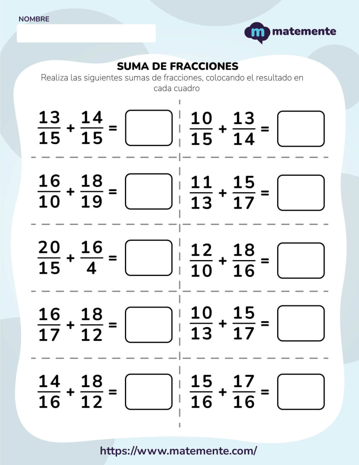 100 Ejercicios de suma de fracciones ¡PDF para Imprimir!