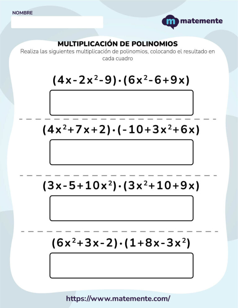 +40 Ejercicios de multiplicación de polinomios para imprimir