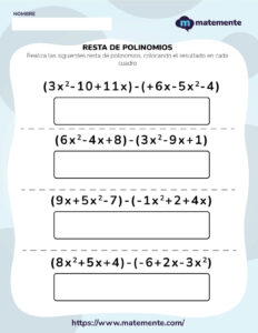 +40 Ejercicios de resta de polinomios para imprimir en PDF