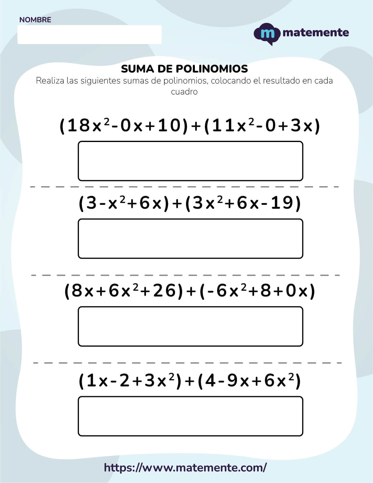 +40 Ejercicios de suma de polinomios para imprimir en PDF +40 Ejercicios de suma de polinomios para imprimir en PDF