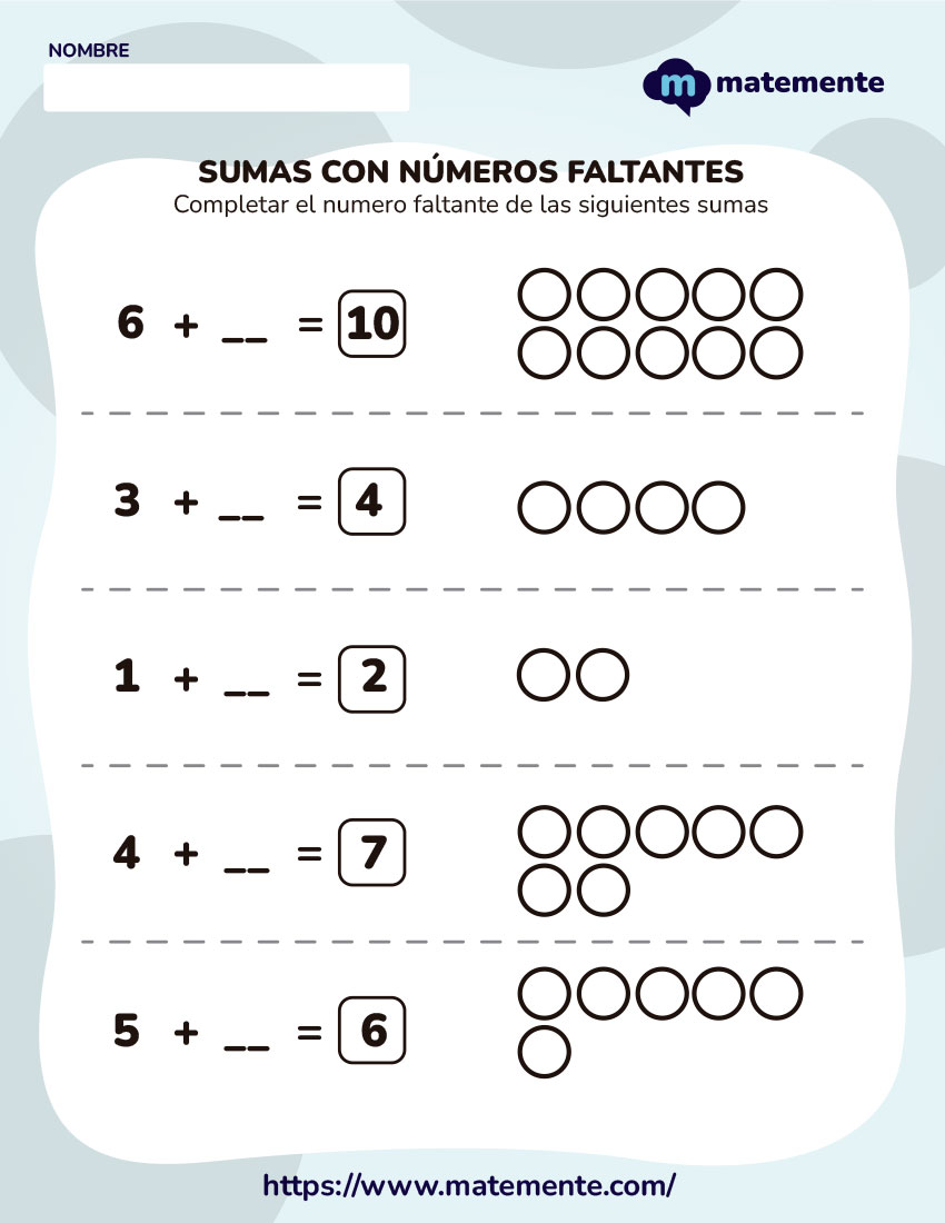 +30 Ejercicios de sumas con números faltantes ¡PDF!