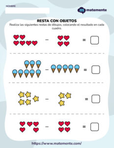 12 Ejercicios de resta con objetos