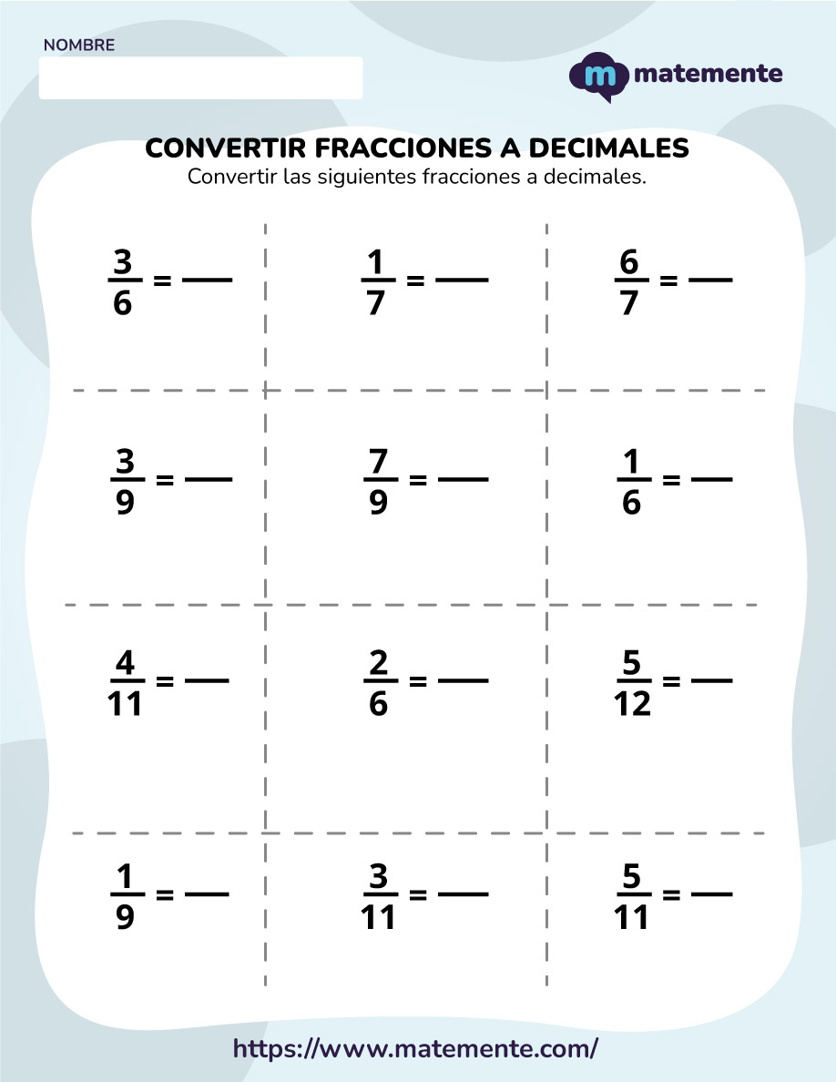 36 Ejercicios de Convertir fracciones a decimales