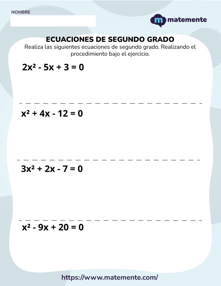 20 Ejercicios de Ecuaciones de segundo grado